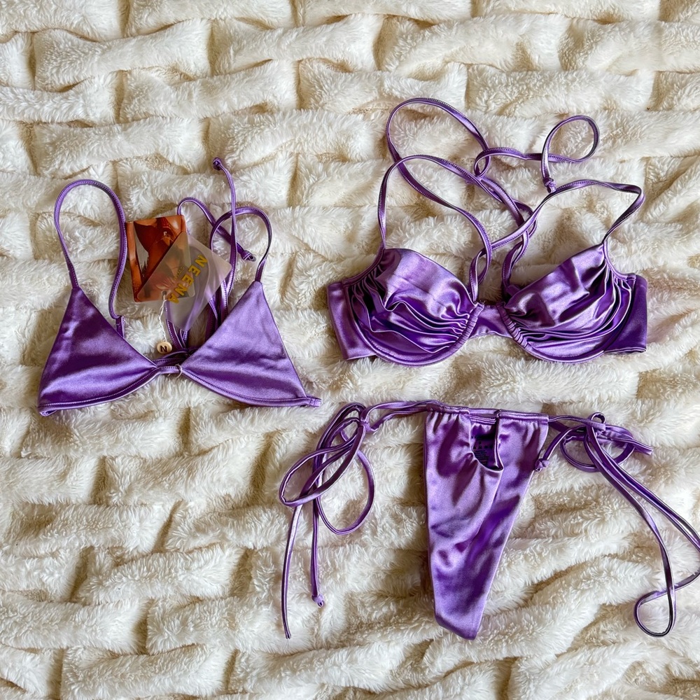 Oh Polly Neena Swim Purple Satin Bikini Set - Gem